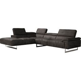 Egoitaliano Ecksofa &raquo;Malika, elegant und bequem, Designsofa, L-Form&laquo; mit Ottomane, inkl. Kopfteilverstellung und chromfarbenen Metallf&uuml;&szlig;en grau Luxus-Micofaser 