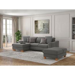 Sit & More sit&more Ecksofa &raquo;Dundee L-Form&laquo; mit Federkern und Massivholzf&uuml;&szlig;en, wahlweise mit Kopfteilverstellung grau B/H/T: 264cm x 86cm x 175cm, Struktur weich