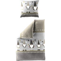 Bierbaum Bettw&auml;sche &raquo;4104&laquo; 2 Stk. Mako-Satin und Biber, 100% Baumwolle, pflegeleicht, kuschelig weich grau Mako-Satin, Obermaterial: 100% Baumwolle B/