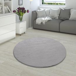 Paco Home Fellteppich &raquo;Rabbit 780&laquo; rund 26 mm H&ouml;he Kunstfell, Kaninchenfell-Haptik, echter Kuschelteppich, Uni-Farben grau Polyester &Oslash; 160cm 1 Stk., 26mm, &Oslash; 
