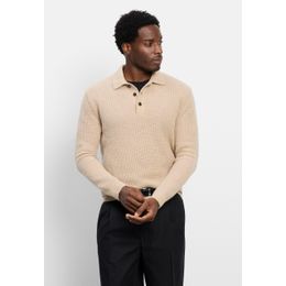 OLYMP Herren Langarm-Poloshirt "OLYMP Casual Strick, Polo langarm", beige, Gr. M, 39% Baumwolle, 30% Wolle, 15% Polyacryl, 15% Polyamid, 1% Elasthan,