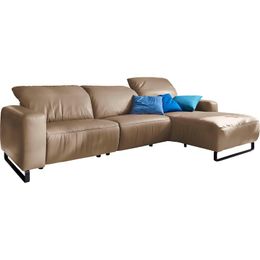 Home Affaire Ecksofa &raquo;Juist L-Form&laquo; mit Kopfteilverstellung und schwarzen Metallkufen braun NaturLEDER (echtes Rindsleder);Luxus-Microfaser Lederoptik