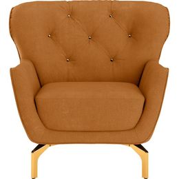 Sit & More sit&more Sessel &raquo;Orient 3&laquo; inkl. 1 Zierkissen mit Strass-Stein, goldfarbene Metallf&uuml;&szlig;e gelb 100% Polyester Struktur, B/H/T: 90cm x 89cm x 88cm