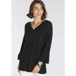 Boysen's BOYSEN'S Damen V-Ausschnitt-Pullover, schwarz, Gr. 36, unifarben, Feinstrick, Obermaterial: 70% Viskose, 30% Polyamid, Pullover, in leichter A-Form