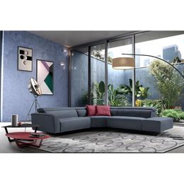 Egoitaliano Ecksofa &raquo;Stefanie-e, Designsofa der Extraklasse, bequem mit hohem Sitzkomfort&laquo; mit Relaxfunktion und verstellbaren Kopfteilelementen grau Leder &raquo;BULL&laquo;