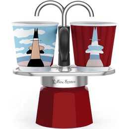 Bialetti Espressokocher &raquo;Mini Express Magritte&laquo; 0,09 l Kaffeekanne (1 Espressokocher + 2 Espressobecher, 90 ml) rot 0,09 l, 2