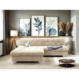 DOMO collection Ecksofa &raquo;100031 234x157 cm, kompakt, komfortabel & bequem, L-Form&laquo; whlw. mit Bettfunktion und Armteilverstellung beige 100% Polyester 