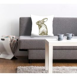 queence Dekokissen &raquo;Nika&laquo; mit einem Hasen von hinten gr&uuml;n Polyester B/L: 40cm x 40cm, 1 Stk.