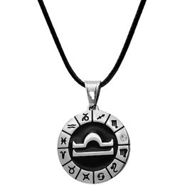 Firetti Herren Kette mit Anh&auml;nger &raquo;Schmuck Geschenk Edelstahl Leder Halsschmuck Halskette Sternzeichen&laquo; Made in Germany - mit Similistein wei&szlig; Waage, 