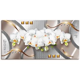 Artland Wandbild &raquo;Orchideen mit Elementen&laquo; Blumen 1 Stk. tlg. als Leinwandbild, Poster in verschied. Gr&ouml;&szlig;en wei&szlig; Leinwand B/H/T: 100cm x 50cm, Leinwandbild 
