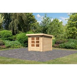 Karibu Gartenhaus &raquo;Schlo&szlig;see 2&laquo; natur oder terragrau, 28 mm Wandst&auml;rke beige Holzwerkstoff ohne Fu&szlig;boden, ohne Dacheindeckung