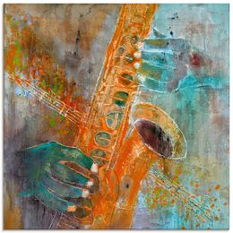 Artland Glasbild &raquo;Ein Saxofon&laquo; Instrumente 1 Stk. tlg. in verschiedenen Gr&ouml;&szlig;en blau B/H/T: 30cm x 30cm, Glasbild Instrumente quadratisch, 1 Stk.