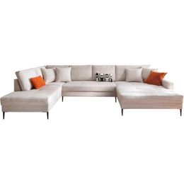Trends by HG Wohnlandschaft &raquo;Summer&laquo; U-Form, B: 360cm in Cord & Struktur beige B/H/T: 360cm x 86cm x 195,5cm, Cord, Ottomane links Recamiere rechts, 