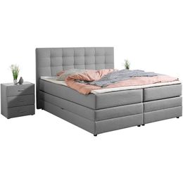 Home Affaire Boxspringbett &raquo;Ethan&laquo; inkl. Topper und ger&auml;umigen Bettkasten erh&auml;ltlich in H2, H3 und H4 grau Strukturstoff, Liegefl&auml;che B/L: 180cm x 