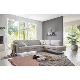 OTTO home Ecksofa &raquo;Pinto, 290 cm, Cord, Chenille, Lederoptik, Ottomane links / rechts&laquo; mit Keder, schwarze Metallf&uuml;&szlig;e, Wellenunterfederung beige 90% 
