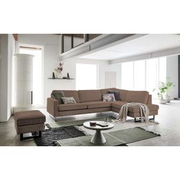 OTTO home Ecksofa &raquo;Pinto, 290 cm, Cord, Chenille, Lederoptik, Ottomane links / rechts&laquo; mit Keder, schwarze Metallf&uuml;&szlig;e, Wellenunterfederung braun 92% 