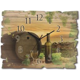 Artland Wanduhr &raquo;Holzuhr Wein Trauben Reben Weinberg&laquo; wahlweise mit Quarz- oder Funkuhrwerk, lautlos ohne Tickger&auml;usche gr&uuml;n B/H/T: 40cm x 30cm x 0,6cm, 