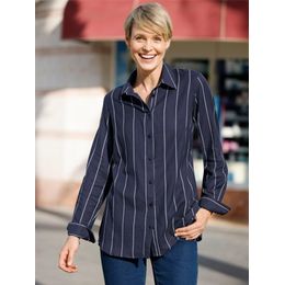 Classic Basics Damen Longbluse, blau, Gr. 40, gemustert, gestreift, mehrfarbig, 100% Baumwolle, Blusen