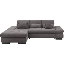 set one by Musterring Ecksofa &raquo;SO4100 V&laquo; mit verstellbaren Kopfteilen, wahlweise mit Funktionen, Cord-Bezug grau 100% Polyester B/H/T: 284cm x 80cm x 