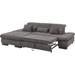 set one by Musterring Ecksofa &raquo;SO4100 V&laquo; mit verstellbaren Kopfteilen, wahlweise mit Funktionen, Cord-Bezug grau 100% Polyester B/H/T: 284cm x 80cm x 
