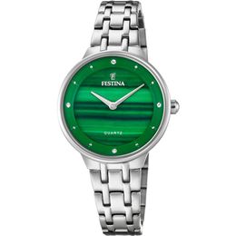 Festina Damen Quarzuhr &raquo;Mademoiselle&laquo; Armbanduhr, Damenuhr, Edelstahlarmband, analog, Zirkonia (synth.) gr&uuml;n Einheitsgr&ouml;&szlig;e