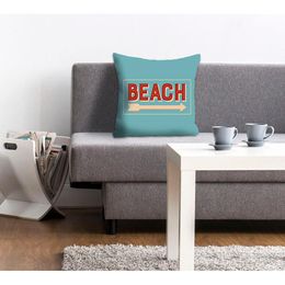 queence Dekokissen &raquo;Celine&laquo; mit Schriftzug Beach, Kissenh&uuml;lle ohne F&uuml;llung, 1 St&uuml;ck blau Polyester B/L: 40cm x 40cm, 1 Stk.