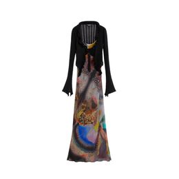 Desigual Set: Kleid und Strickjacke Damen Gr&ouml;&szlig;e 40 blau / mauve / hummer / schwarz Sommerkleid