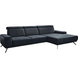 Die PlanBar Ecksofa &raquo;PN-EM22041 L-Form&laquo; wahlweise motorisches Canape oder Sitztiefenverstellung blau B/H/T: 335cm x 89cm x 188cm, Anilinleder Stoff, 
