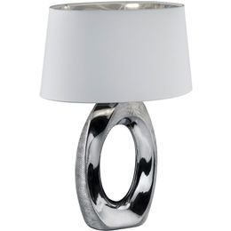 REALITY LEUCHTEN Schreibtischlampe &raquo;Taba&laquo; E27 1 Stk. E27 Tischleuchte mit Keramikfu&szlig; und wei&szlig;-silberfarbigem Stoffschirm silber 1, H: 52cm, 1 Stk.