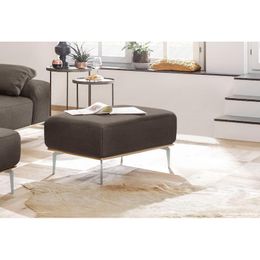W.Schillig Polsterhocker &raquo;run&laquo; mit elegantem Holzsockel, F&uuml;&szlig;e in Chrom gl&auml;nzend, Breite 75 cm braun Flachgewebe W82 Q2 (74% Polyacryl, 26% Polyester) 