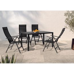 Konifera Garten-Essgruppe &raquo;&raquo;Messina&laquo;&laquo; Set, 4x Sessel, Tisch 90x160x75 cm, Aluminium, Textilgewebe, 5 Stk. tlg. Tisch 90x160x75 cm, 4 St&uuml;hle grau 