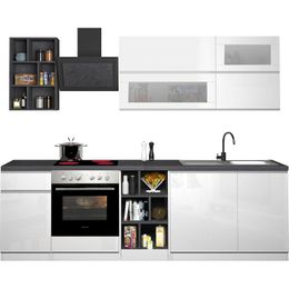 KOCHSTATION K&uuml;chenzeile &raquo;KS-Sole&laquo; Breite 256 cm, H&auml;ngeschr&auml;nke mit Milchglas, ohne E-Ger&auml;te grau B/H/T: 256cm x 60cm