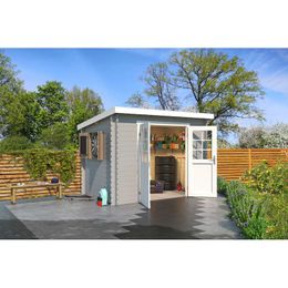 Lasita Maja Gartenhaus &raquo;San Jose 175&laquo; Blockbohlenhaus 28mm grau Massivholz ohne Fu&szlig;boden, ohne Dacheindeckung