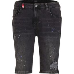 2Y Premium Herren Shorts "2Y Premium Leonardo Ripped Slim Fit Shorts", schwarz, Gr. 28, unifarben, 97% Baumwolle, 3% Elasthan, Hosen