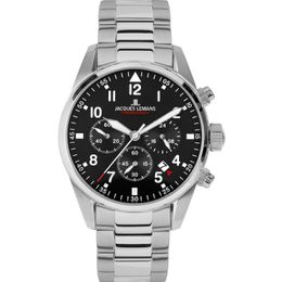 Jacques Lemans Herren Chronograph &raquo;Barcelona&laquo; Quarzuhr, Armbanduhr, Herrenuhr, Edelstahlarmband,bis 10 bar wasserd. silber Einheitsgr&ouml;&szlig;e