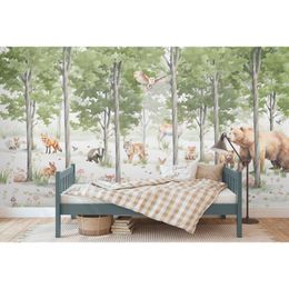 A.S. Cr&eacute;ation Vliestapete &raquo;Waldtiertapete Kinderzimmer Gr&uuml;n Braun Vliestapete&laquo; matt glatt gr&uuml;n Vlies B/L: 2,5m x 3,75m, Rollen: 1
