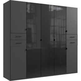 wimex Dreht&uuml;renschrank &raquo;Danzig&laquo; mit Schubladen auf bequemer H&ouml;he, mit Glast&uuml;ren schwarz Holzwerkstoff B/H/T: 225cm x 208cm x 58cm, Schubladen: 4 Stk. T&uuml;ren: