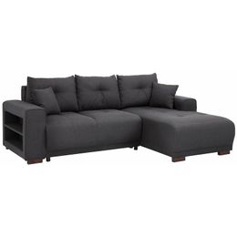 Home Affaire Ecksofa &raquo;Viborg L-Form&laquo; mit Regal in der Armlehne, wahlweise mit Bettfunktion grau Struktur (100% Polyester);Struktur fein ( 100% 