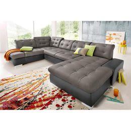 Sit & More sit&more Wohnlandschaft &raquo;Palomino U-Form&laquo; wahlweise in XL oder XXL grau NaturLEDER (echtes Rindsleder) in Sitz und R&uuml;cken. Korpus mit Kunstleder 