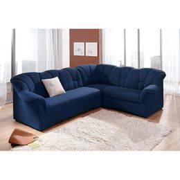 DOMO collection Ecksofa &raquo;Papenburg B/T/H: 242/190/84 cm L-Form&laquo; wahlweise mit Bettfunktion, Langer Schenkel links oder rechts blau Struktur ( 90% 