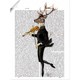 Artland Wandbild &raquo;Tanzender Hirsch mit Violine&laquo; Humor 1 Stk. tlg. als Leinwandbild, Poster in verschied. Gr&ouml;&szlig;en wei&szlig; B/H/T: 60cm x 80cm, Poster Humor 