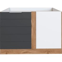 KOCHSTATION Eckunterschrank &raquo;KS-Luhe&laquo; 120 cm breit, hochwertige MDF-Fronten mit waagerechter Lisene grau MDF wotaneiche, B/H/T: 120cm x 82cm x 60cm, 