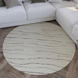 Wecon Home Wollteppich &raquo;Hamptons ELEVEN&laquo; rund 10 mm H&ouml;he Schurwolle, Kurzflor, Wohnzimmer, Schlafzimmer, elegant, Wellen-Muster beige Schurwolle &Oslash; 