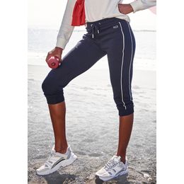 H.I.S. H.I.S Damen Caprihose, Gr. 32, blau, Interlock, Obermaterial: 60% Baumwolle, 40% Polyester, bestickt, unifarben, Basic, Hosen, mit seitlichem Piping.
