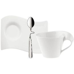 Villeroy & Boch Cappuccinotasse &raquo;New Wave Caf&egrave;&laquo; Made in Germany, Fine China Porzellan wei&szlig; Edelstahl Rostfrei, Fine China-Porzellan &Oslash; 9,5cm x 8,5cm, 250ml, 3 Stk.