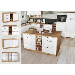 KOCHSTATION K&uuml;cheninsel &raquo;KS-Lana, Breite 153 cm&laquo; MDF-Fronten, Arbeitsplatte 38mm stark wei&szlig; B/H/T: 153cm x 86cm x 100cm, Typ 2mit Ausz&uuml;gen