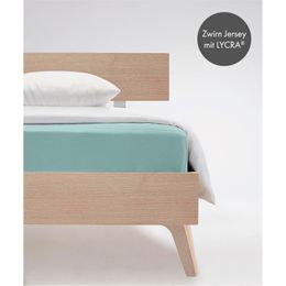 Fleuresse Spannbettlaken &raquo;Comfort&laquo; langlebig & b&uuml;gelfrei,Perfekte Passform durch POWER-STRETCH blau Jersey-Elasthan, Obermaterial: 96% Baumwolle, 4% 