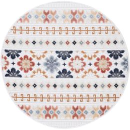 CarpetFine Teppich &raquo;Deja 103&laquo; rund 4 mm H&ouml;he robustes Flachgewebe, Motiv- Floral Palmenbl&auml;tter, Hoch-Tief Effekt beige Polypropylen &Oslash; 150cm 1 Stk., 