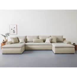 Home Affaire Wohnlandschaft &raquo;Win U-Form, B: 366 cm - OTTO. Verl&auml;ssliche Qualit&auml;t.&laquo; Schlaffunktion, Bettkasten & 5 Zierkissen beige 100% Polyester B/H/
