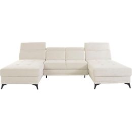 OTTO home Wohnlandschaft &raquo;Cardiz U-Form&laquo; inkl.Kopfteilverstellung und Federkern wahlweise mit Schlaffunktion beige Webstoff (100% Polyester);Luxus-
